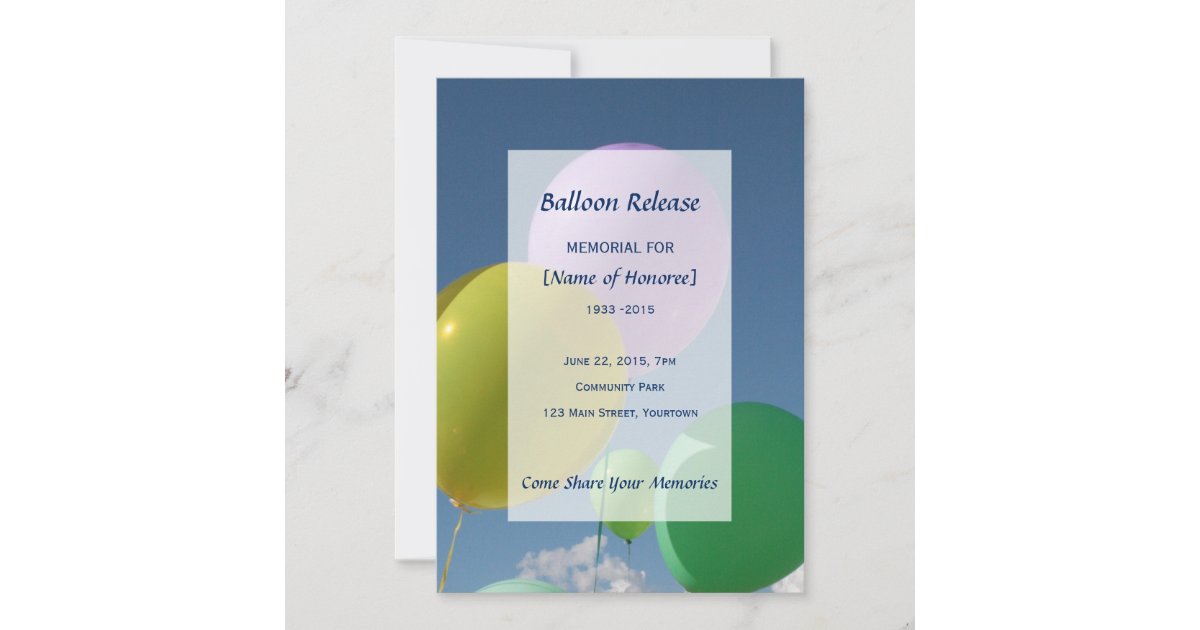 Memorial Balloon Release Invitation | Zazzle.com