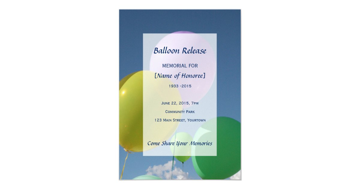 Memorial Balloon Release Invitation | Zazzle.com