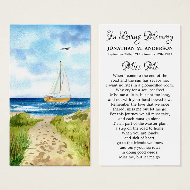 Memorial Boat Sympathy Funeral Prayer Card | Zazzle