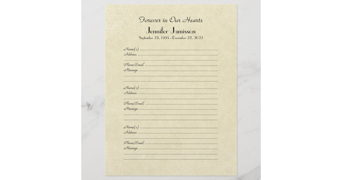 Memorial Book Filler Page, Distressed Cream | Zazzle