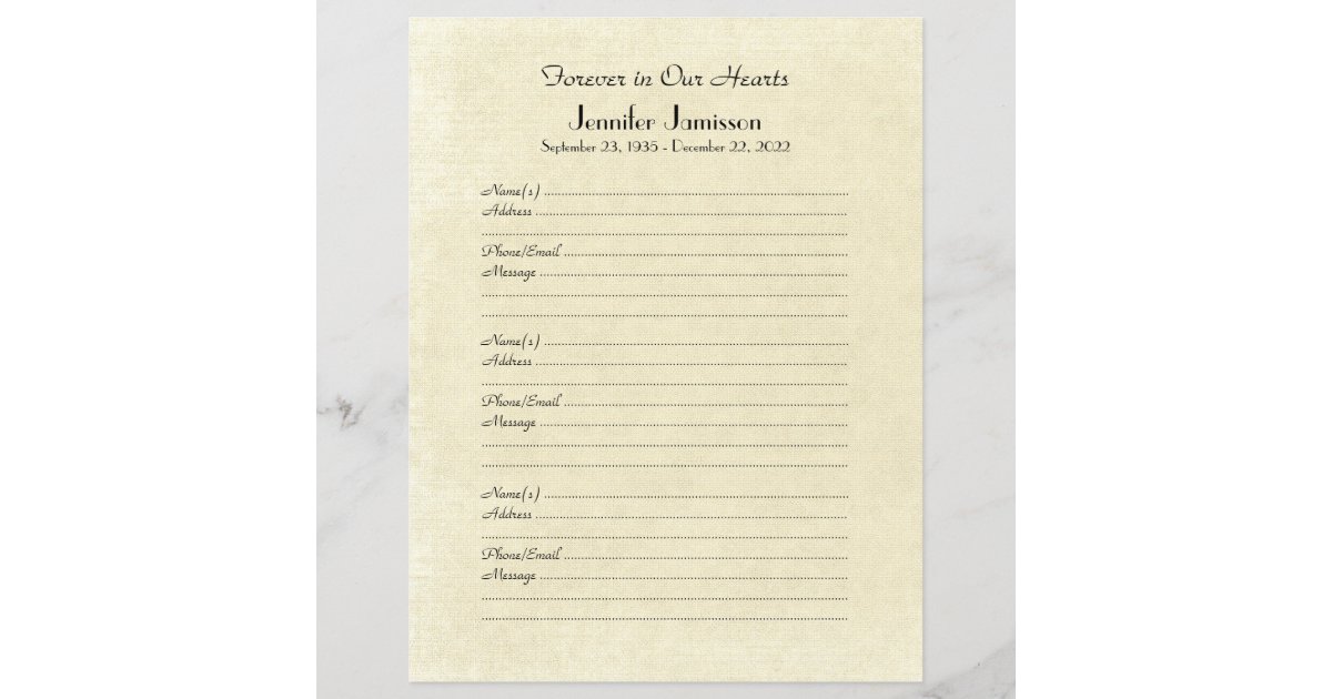 Memorial Book Filler Page, Distressed Cream Paper | Zazzle