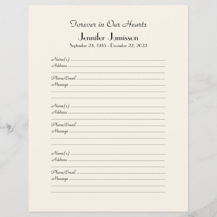 Memorial Book Filler Page, Off White | Zazzle
