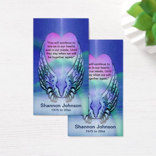 Memorial Card | Heart and Angel Wings | Zazzle