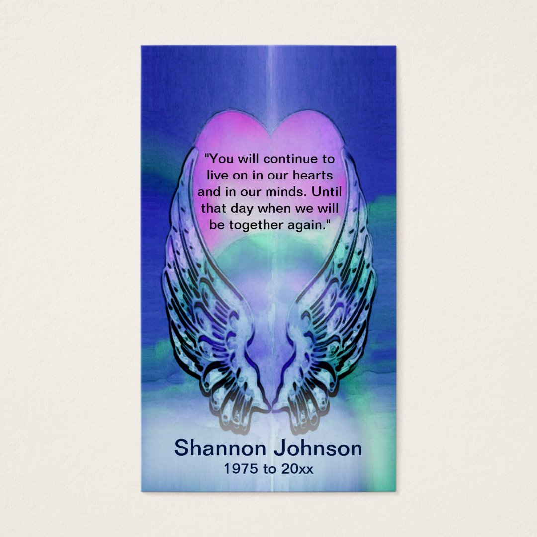Memorial Card | Heart and Angel Wings | Zazzle
