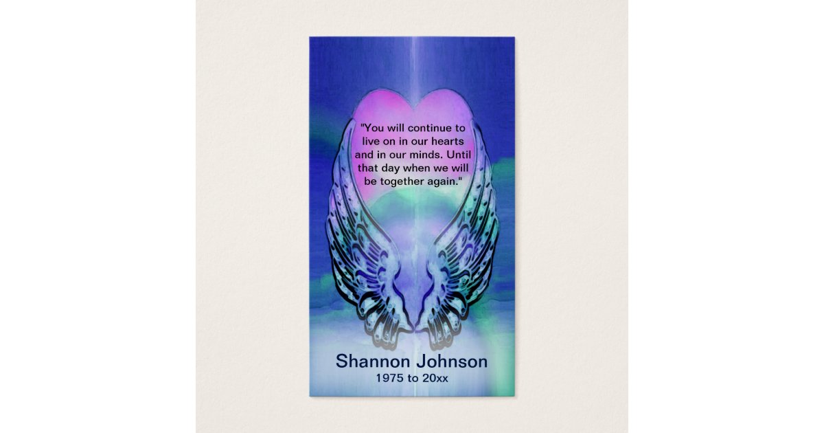 Memorial Card | Heart and Angel Wings | Zazzle