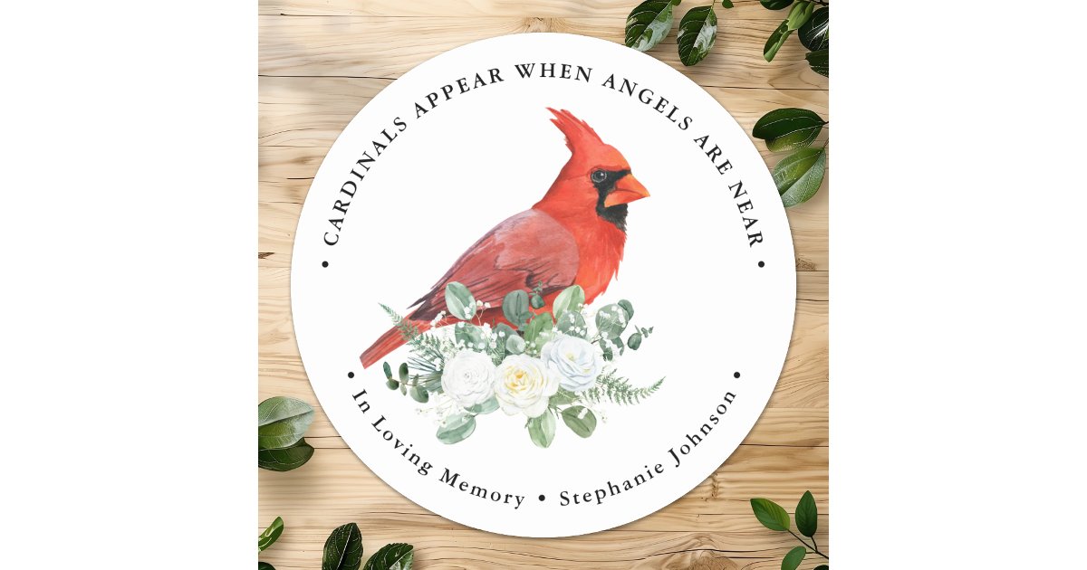 Memorial Cardinals Appear A Floral Funeral Favor Classic Round Sticker ...
