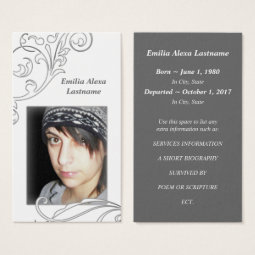 memorial cards white flourish | Zazzle