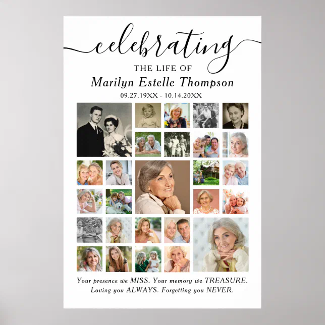 Memorial Celebrating Life Quote 27 Photo Collage Poster | Zazzle