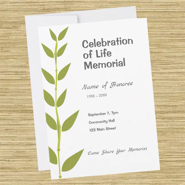 Memorial Celebration of Life Bamboo Modern Invitation | Zazzle