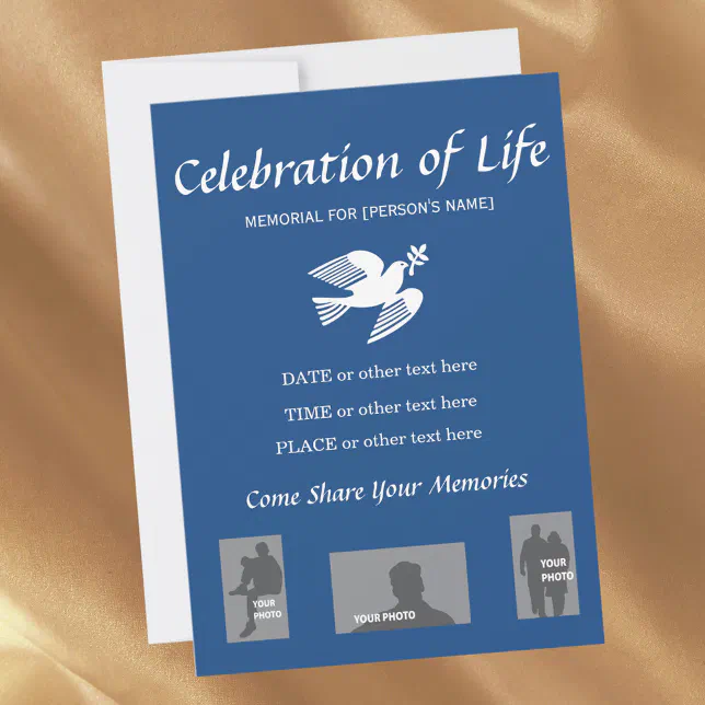 Memorial Celebration of Life Peace Dove invitation | Zazzle