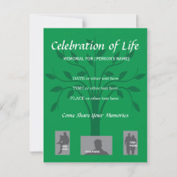 Memorial Celebration of Life Tree invitation | Zazzle