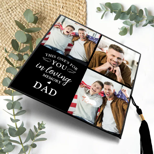 Memorial Custom 3 Photo Collage Remembrance Graduation Cap Topper | Zazzle