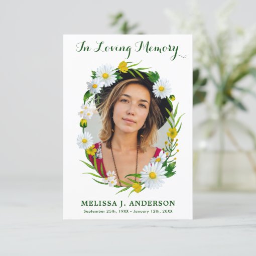 Memorial Daisy Floral Sympathy Photo Funeral Thank You Card | Zazzle