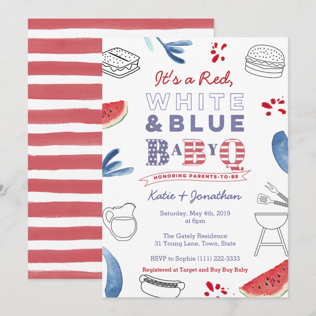 Memorial Day BabyQ Coed Baby Shower Invitation | Zazzle