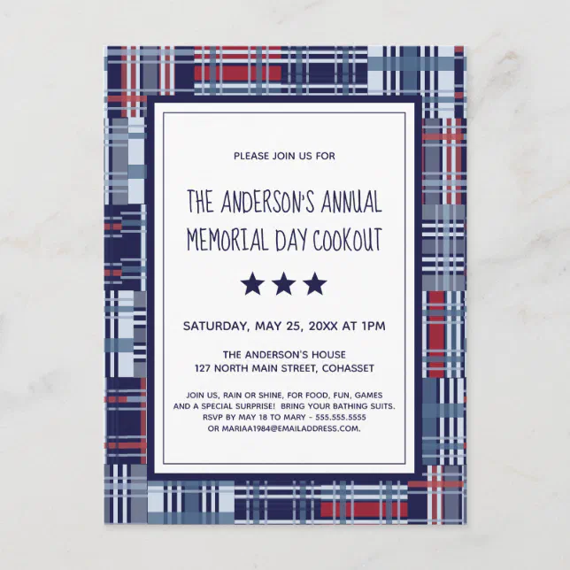 Memorial Day Event Patriotic Invitation Postcard | Zazzle