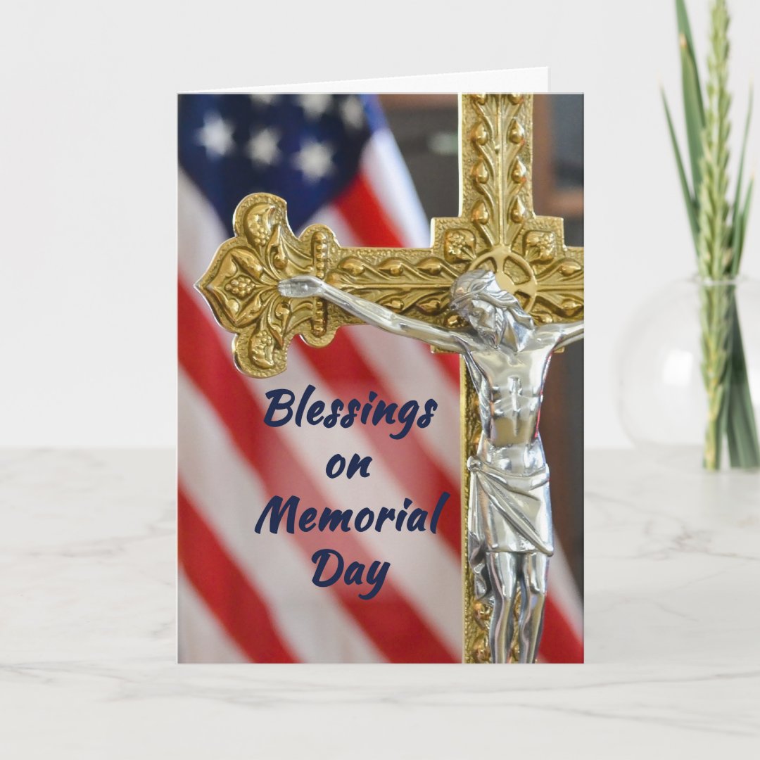 Memorial Day Religious Patriotic Cross and Flag Card | Zazzle