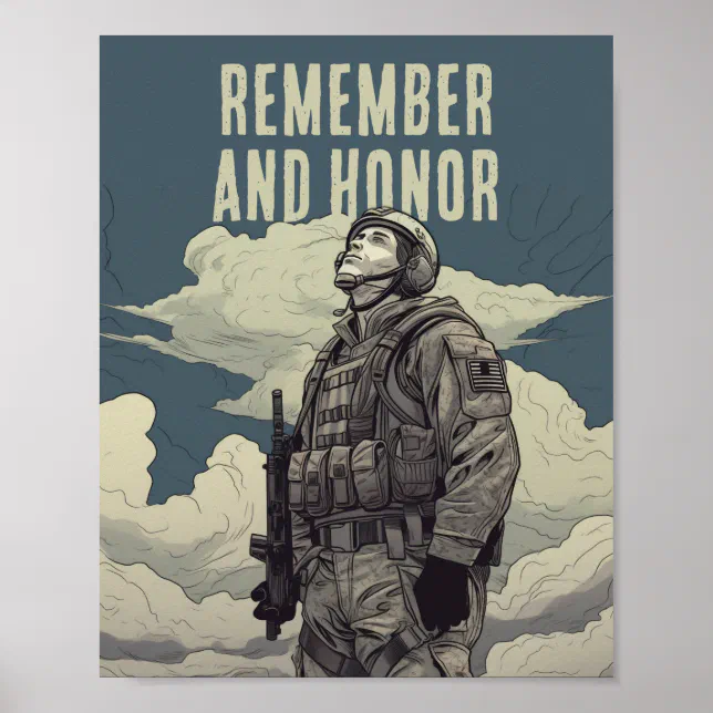 Memorial Day Soldier Clouds Remember and Honor Poster | Zazzle