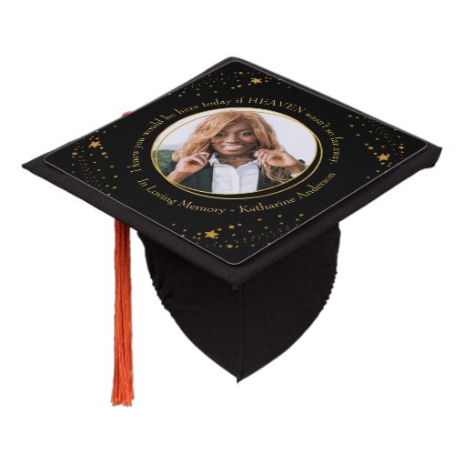 Memorial Elegant Graduate Custom Photo Gold Stars Graduation Cap Topper ...