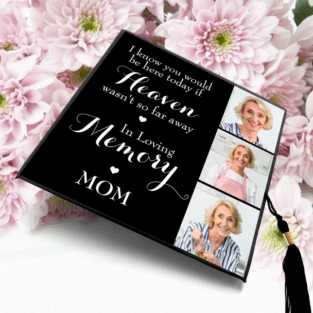 Memorial Elegant Personalized 3 Photo Remembrance Graduation Cap Topper ...