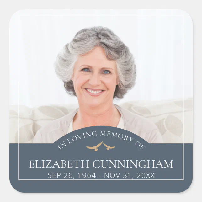 Memorial Funeral Classic Birds Photo Square Sticker | Zazzle
