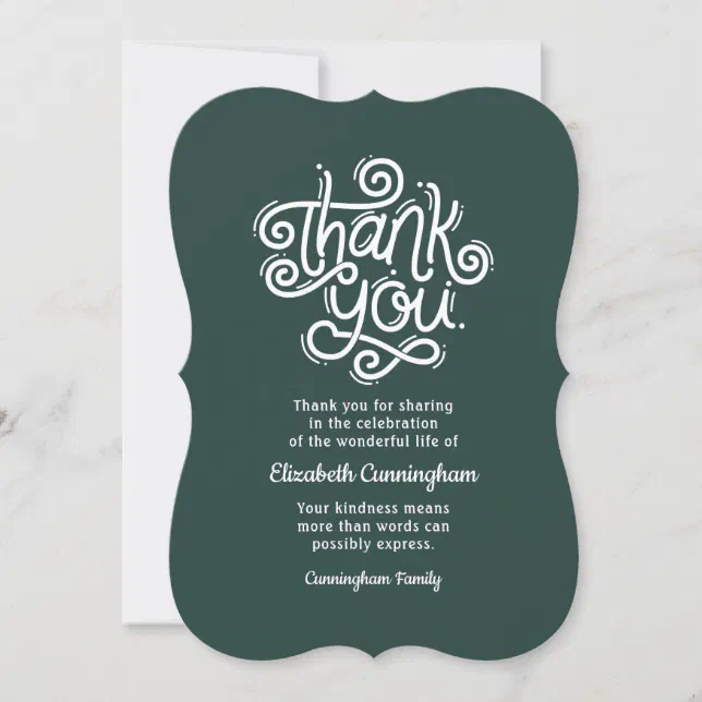 Memorial Funeral Modern Cursive Calligraphy Thank You Card | Zazzle