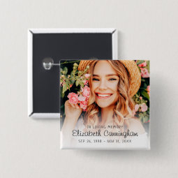 Memorial Funeral Modern Simple Cursive Photo Button | Zazzle