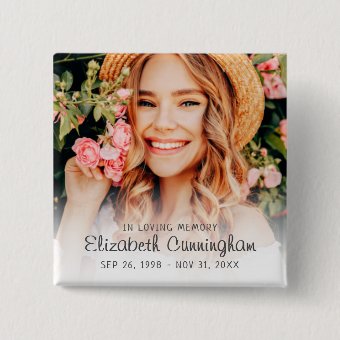 Memorial Funeral Modern Simple Cursive Photo Button | Zazzle