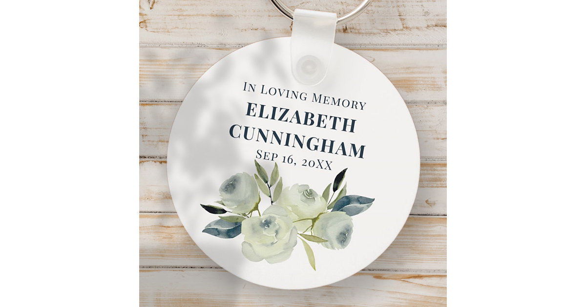 Memorial Funeral Modern Watercolor Floral Keychain | Zazzle