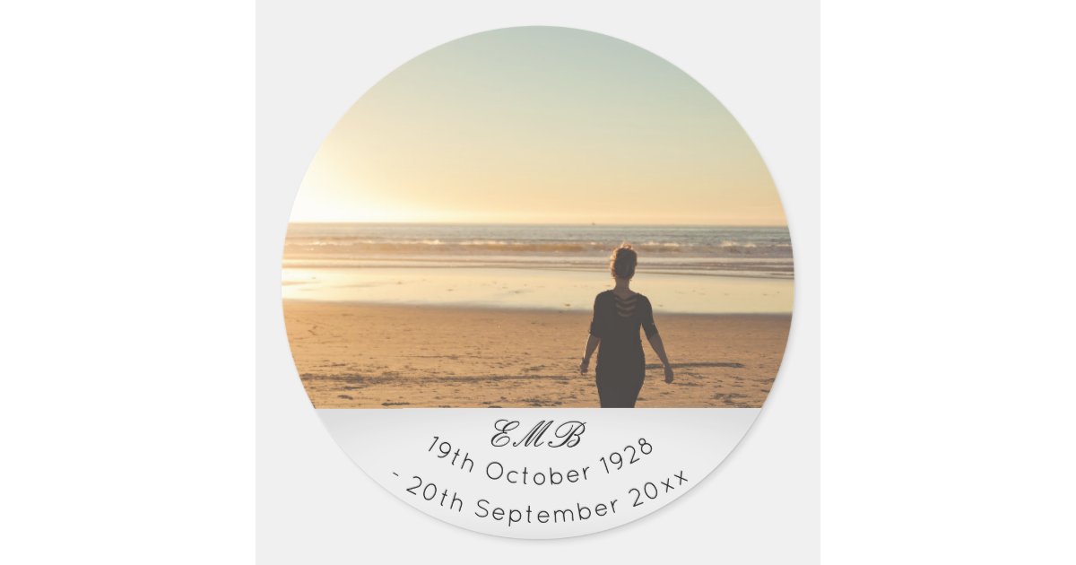 Memorial Funeral Monogram Photo Classic Round Sticker | Zazzle