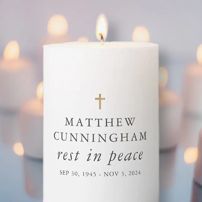 Memorial Funeral Rest In Peace Modern Simple Cross Pillar Candle | Zazzle