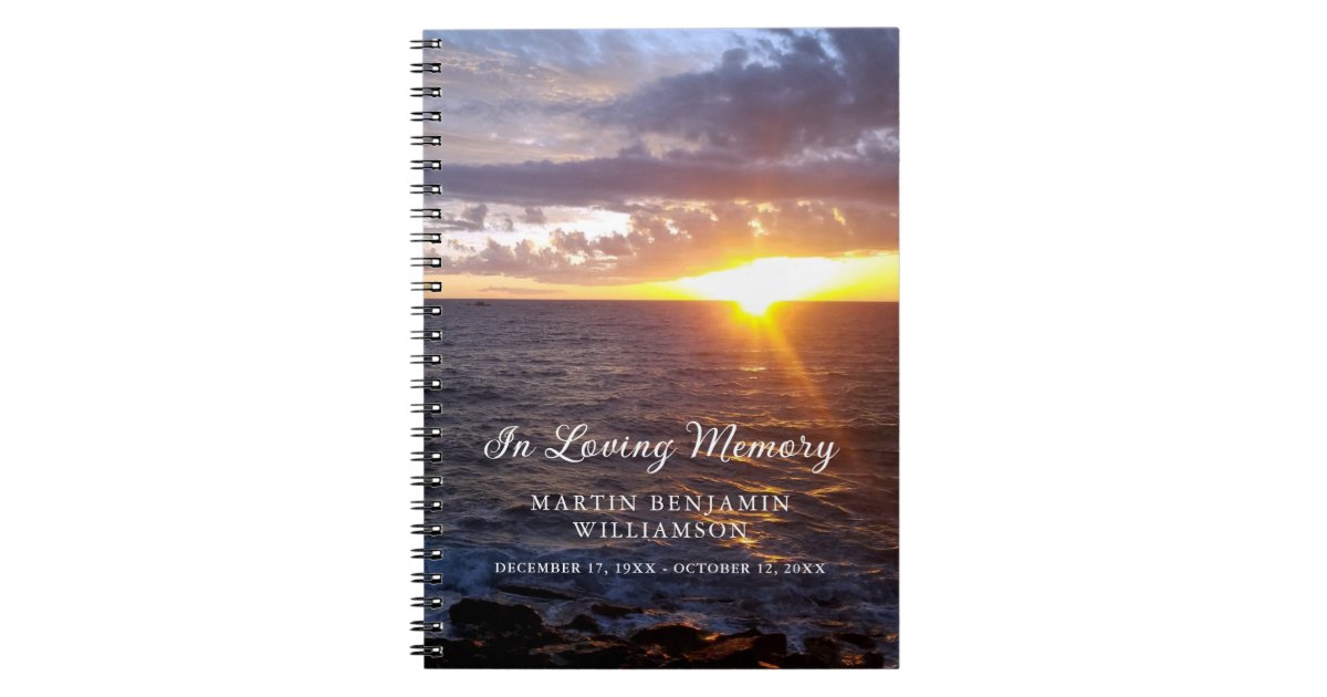 Memorial Funeral Sunset Ocean Beach Guest Book | Zazzle