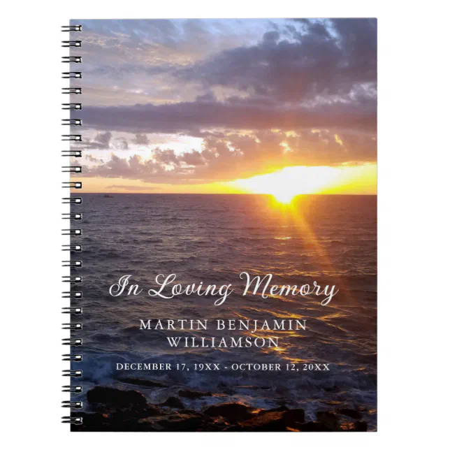 Memorial Funeral Sunset Ocean Beach Guest Book | Zazzle