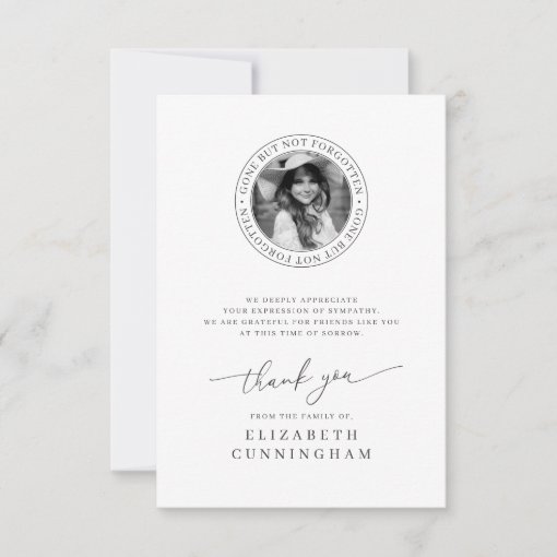 Memorial Gone But Not Forgotten Elegant Chic Photo Thank You Card | Zazzle