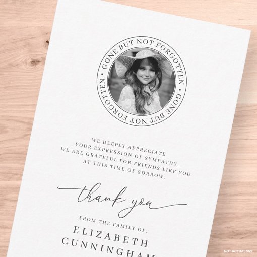 Memorial Gone But Not Forgotten Elegant Chic Photo Thank You Card | Zazzle