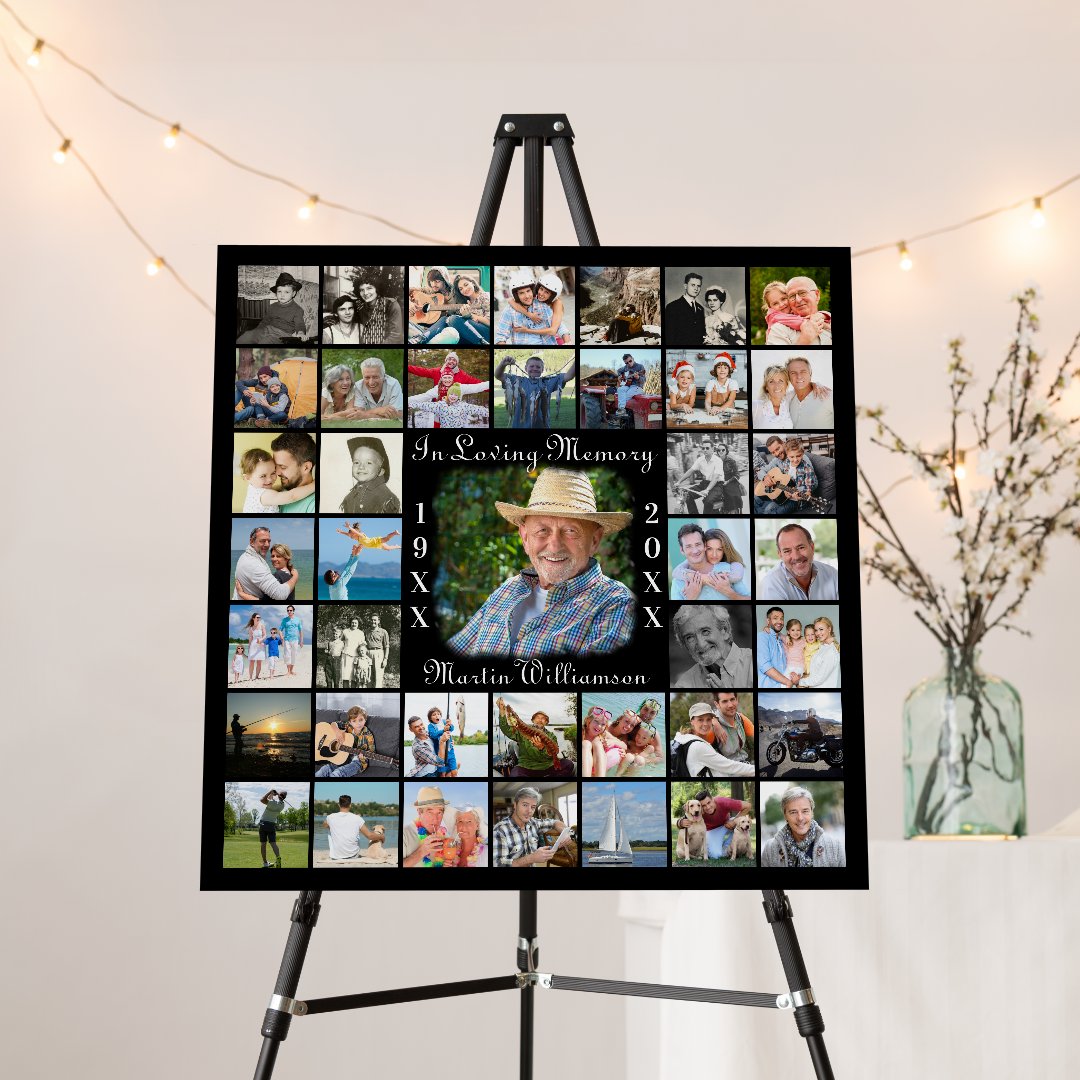 Memorial IN LOVING MEMORY 41 Photo Collage Black Foam Board | Zazzle