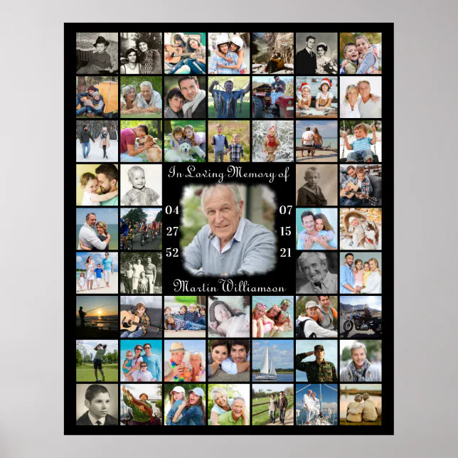 Memorial IN LOVING MEMORY 55 Photo Collage Black Poster | Zazzle