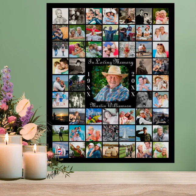 Memorial IN LOVING MEMORY 55 Photo Collage Black Poster | Zazzle