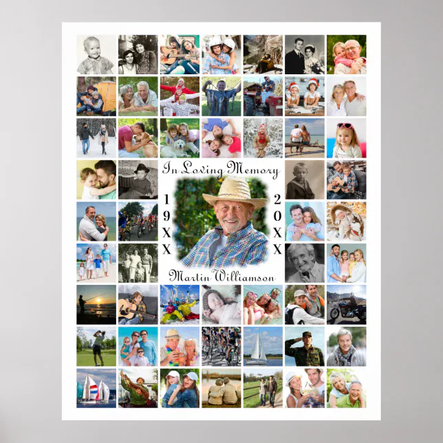Memorial IN LOVING MEMORY 55 Photo Collage White Poster | Zazzle
