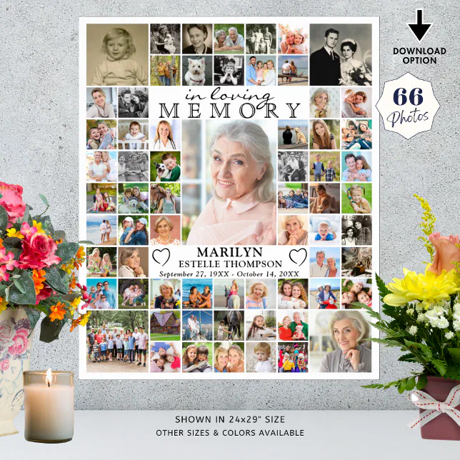 Memorial IN LOVING MEMORY 66 Photo Collage Custom Poster | Zazzle