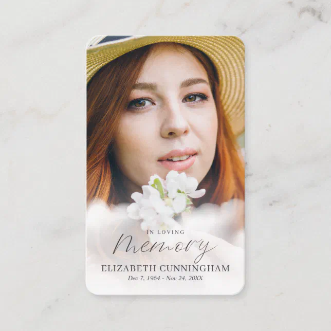 Memorial In Loving Memory Clouds Modern Photo Business Card | Zazzle