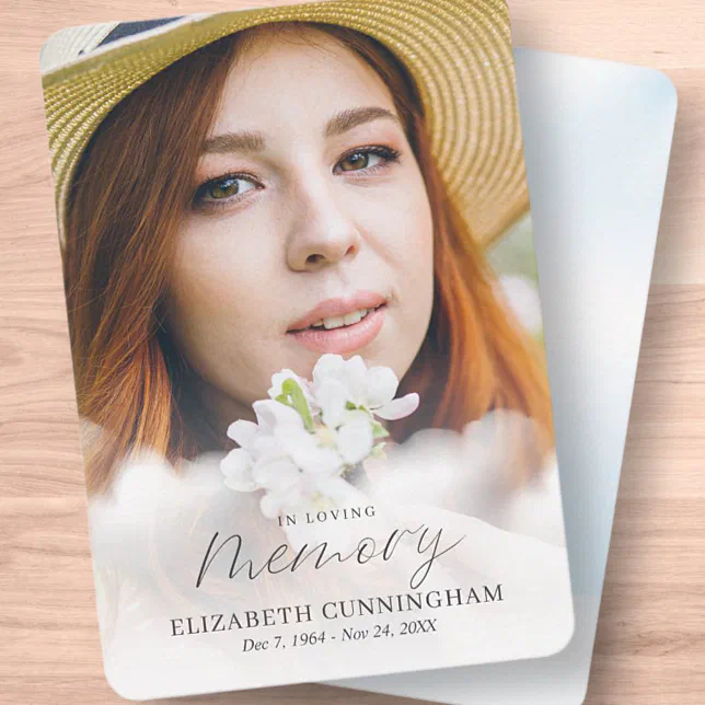 Memorial In Loving Memory Clouds Modern Photo Thank You Card | Zazzle