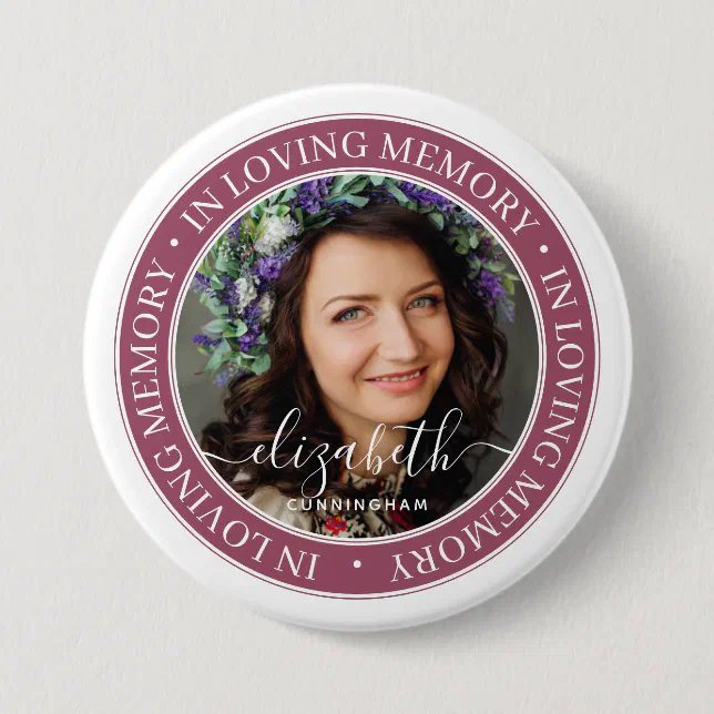 Memorial In Loving Memory Elegant Classic Photo Button | Zazzle