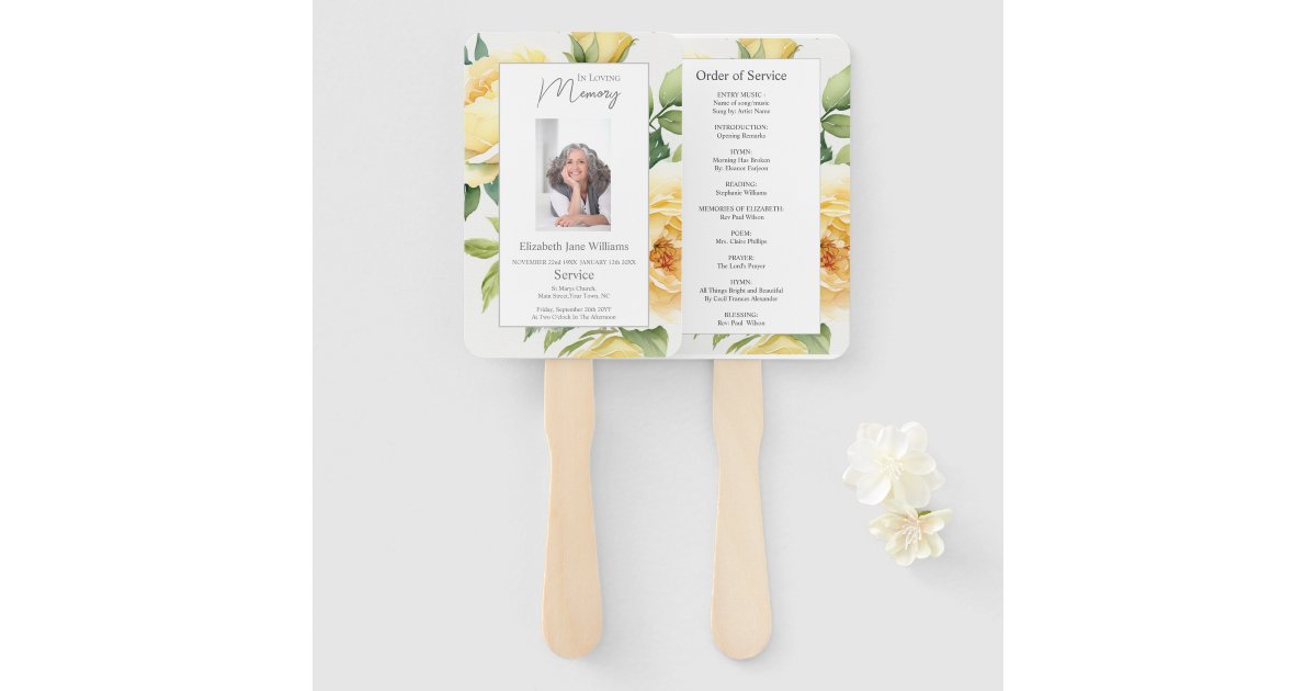 Memorial In Loving Memory Floral Order of Service Hand Fan | Zazzle
