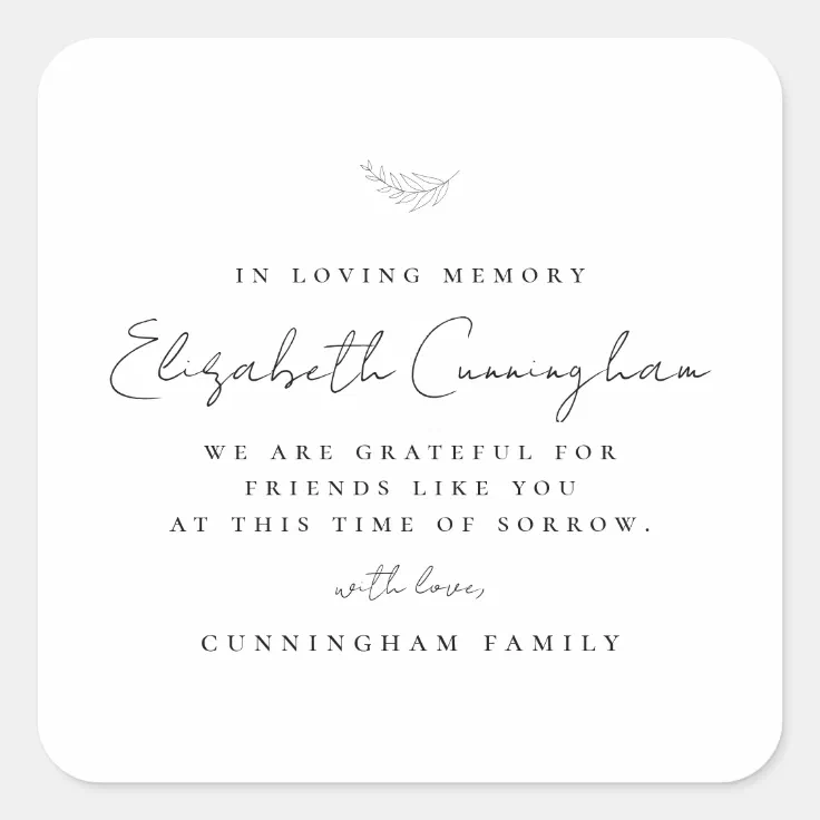 Memorial In Loving Memory Modern Simple Elegant Square Sticker | Zazzle