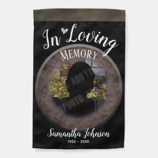 Memorial In Loving Memory Photo Rustic Floral Garden Flag | Zazzle