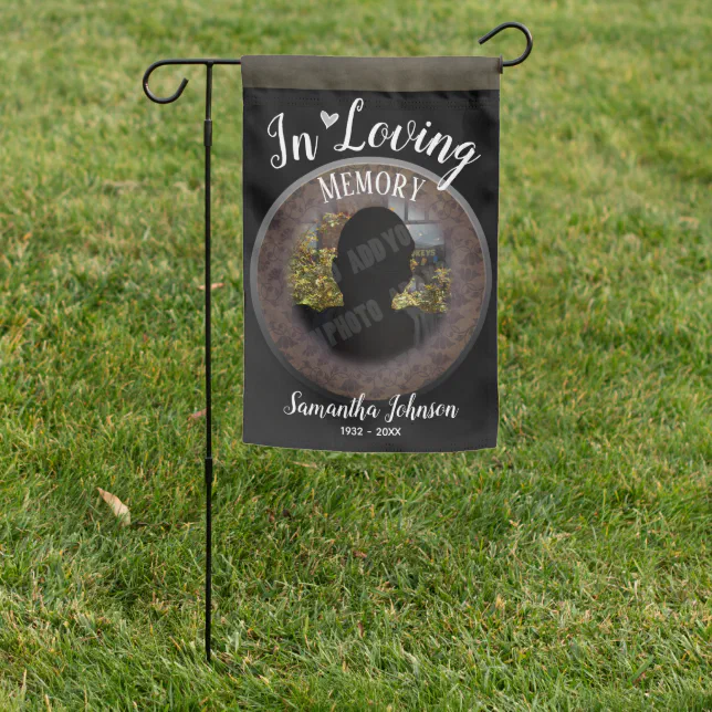Memorial In Loving Memory Photo Rustic Floral Garden Flag | Zazzle