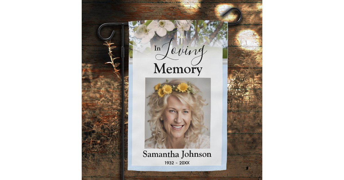 Memorial In Loving Memory Photo Spring Blossoms Garden Flag | Zazzle
