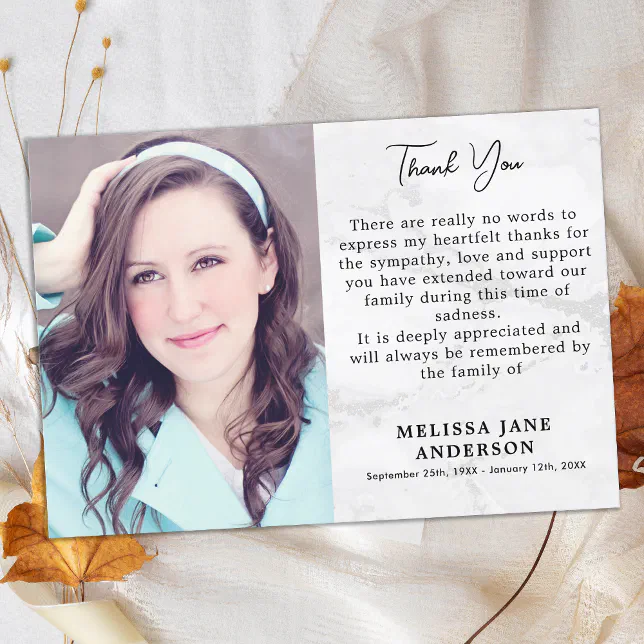 Memorial In Loving Memory Photo Sympathy Funeral Thank You Card | Zazzle