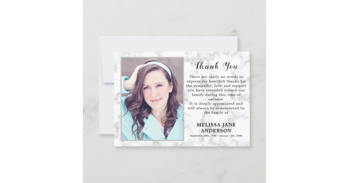 Memorial In Loving Memory Photo Sympathy Funeral Thank You Card | Zazzle