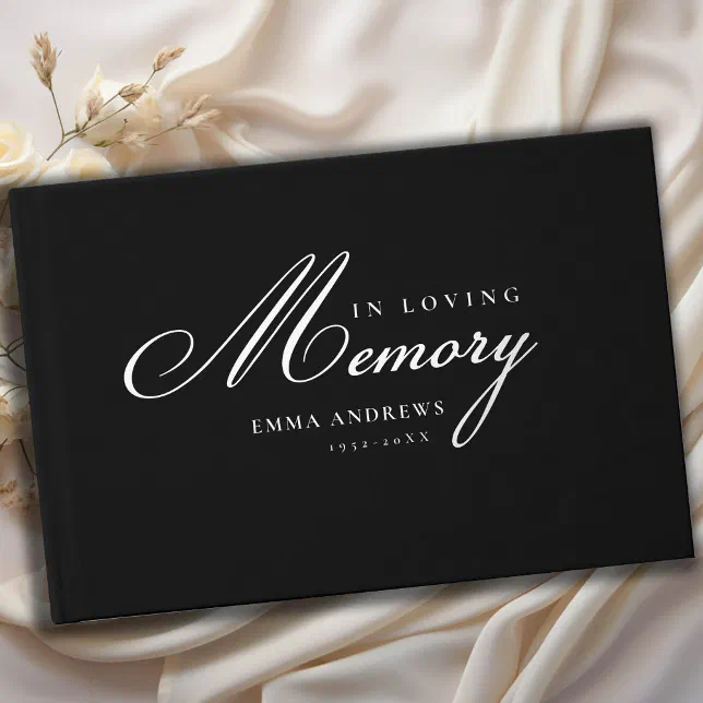 Memorial "In Loving memory" Silver-Foil, Black Foil Guest Book | Zazzle
